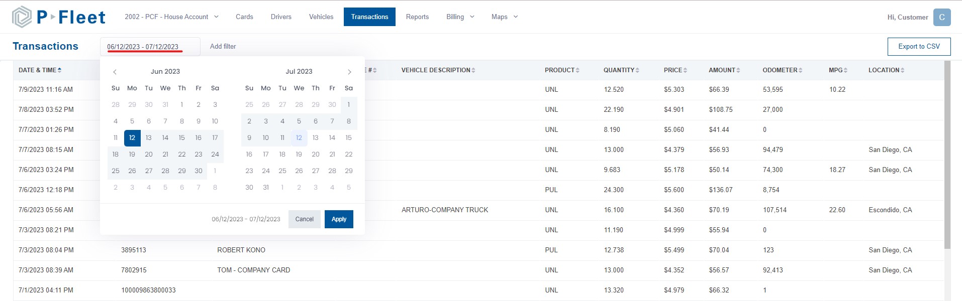 View/Download Transactions – Pfleet