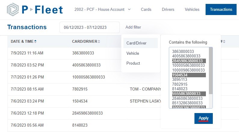 View/Download Transactions – Pfleet