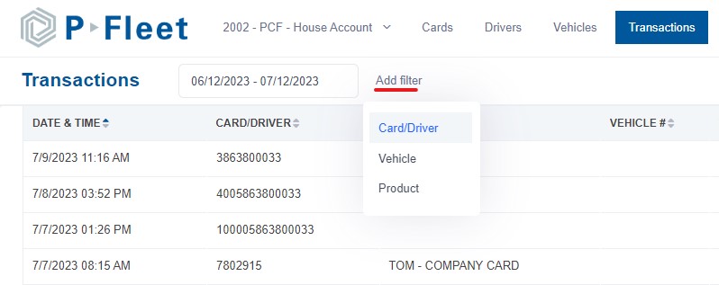 View/Download Transactions – Pfleet