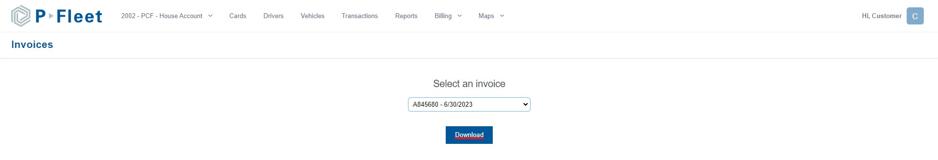 View/Download Invoices – Pfleet