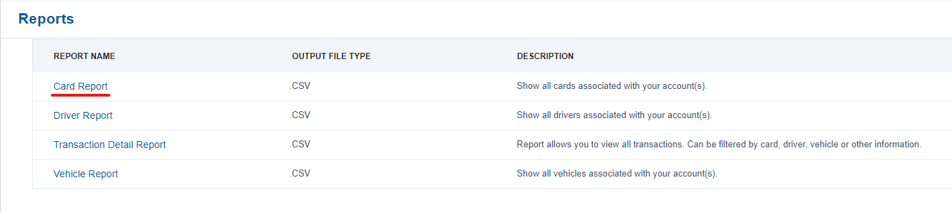 View Card Report – Pfleet
