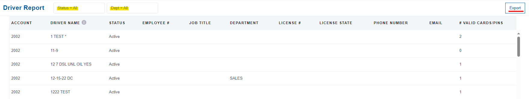 View Driver Report – Pfleet