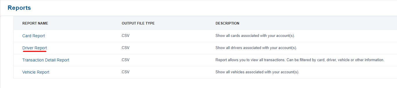 View Driver Report – Pfleet