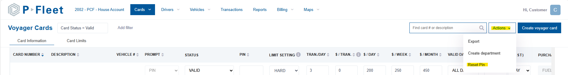 Reset Voyager Card PIN – Pfleet